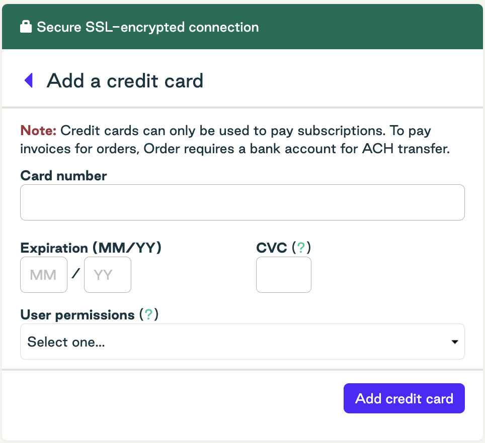 Add a Payment Method – Order.co
