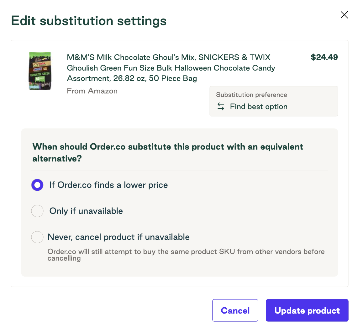 Substitution Preferences – Order.co